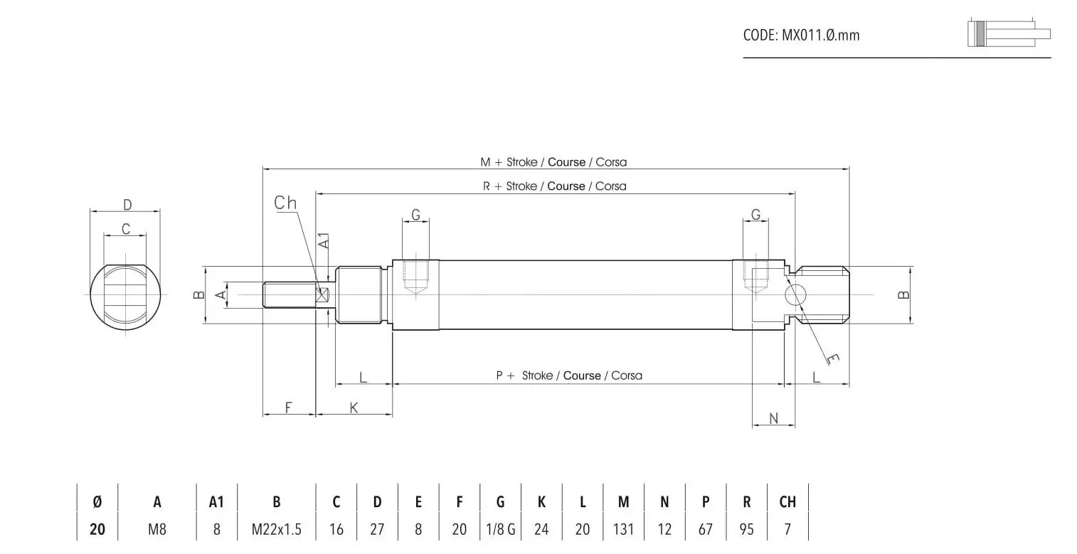 Siłownik nierdzewny 20x200 - martechpneumatyka.pl